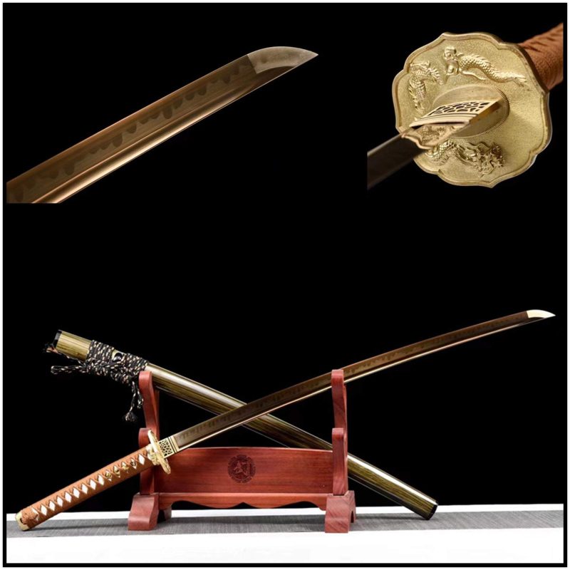 Katana Longyuan T10 Clay Tempered Golden Blade : Katana Sword